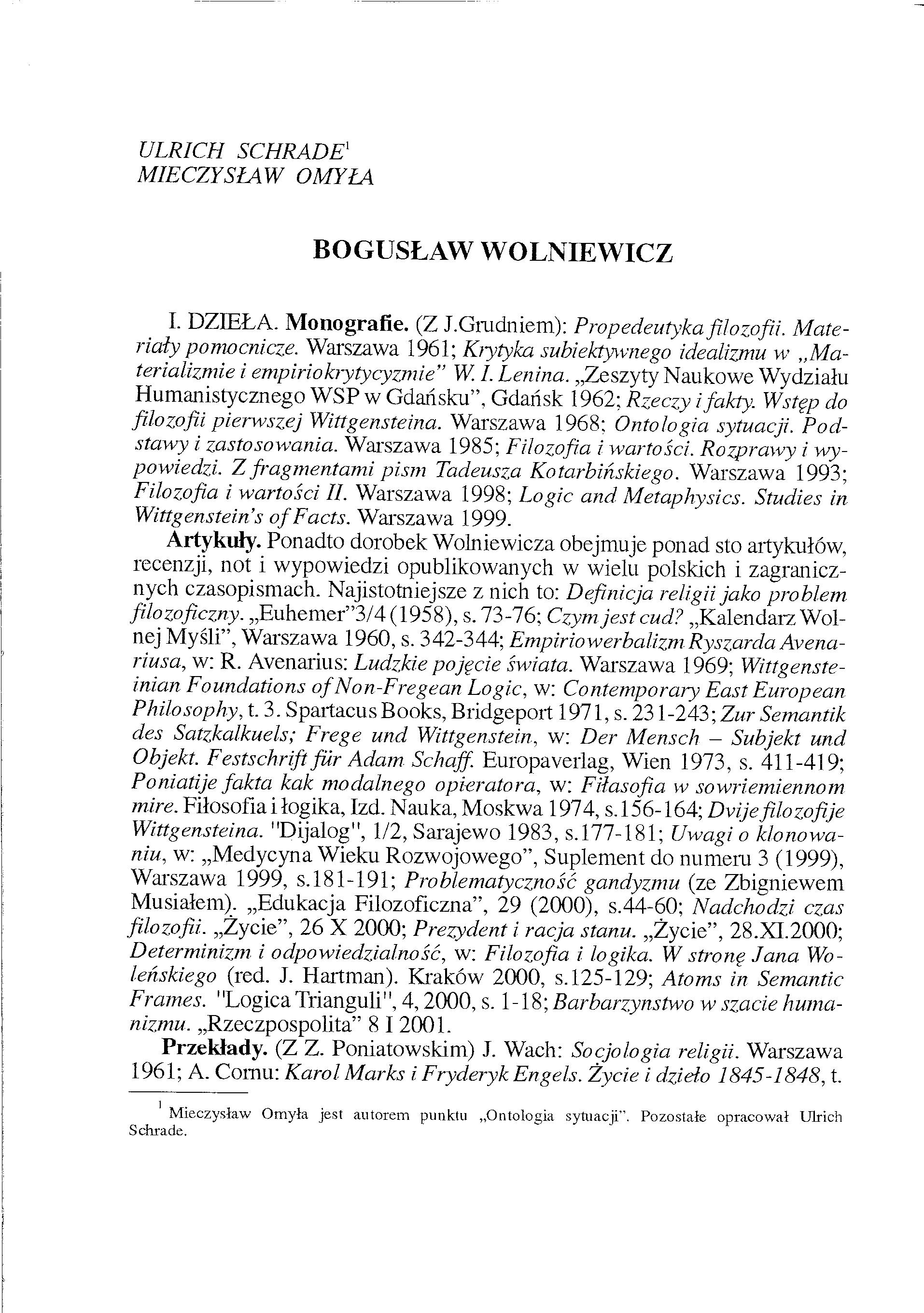 Bibliografia przedmiotowa – Bogusław Wolniewicz