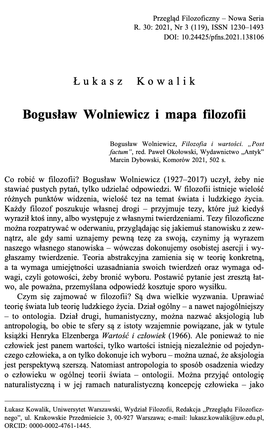 Bogusław Wolniewicz i mapa filozofii – Bogusław Wolniewicz